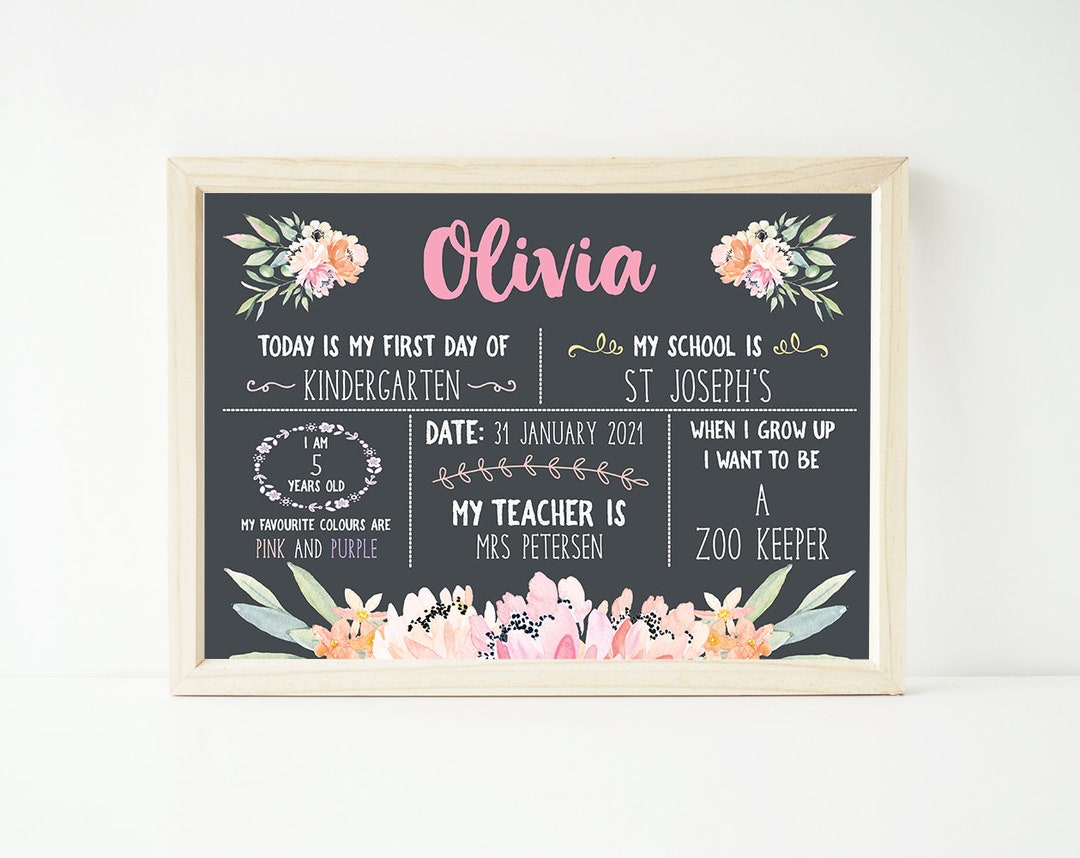 First Day of School Kindergarten Daycare Sign Poster Chalkboard Orange ...