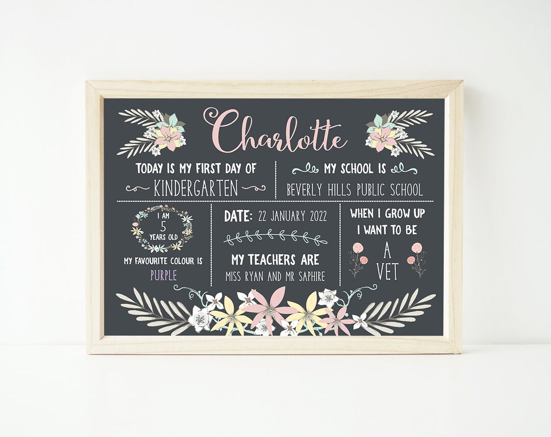 First Day of School Kindergarten Daycare Sign - Poster - Chalkboard ...