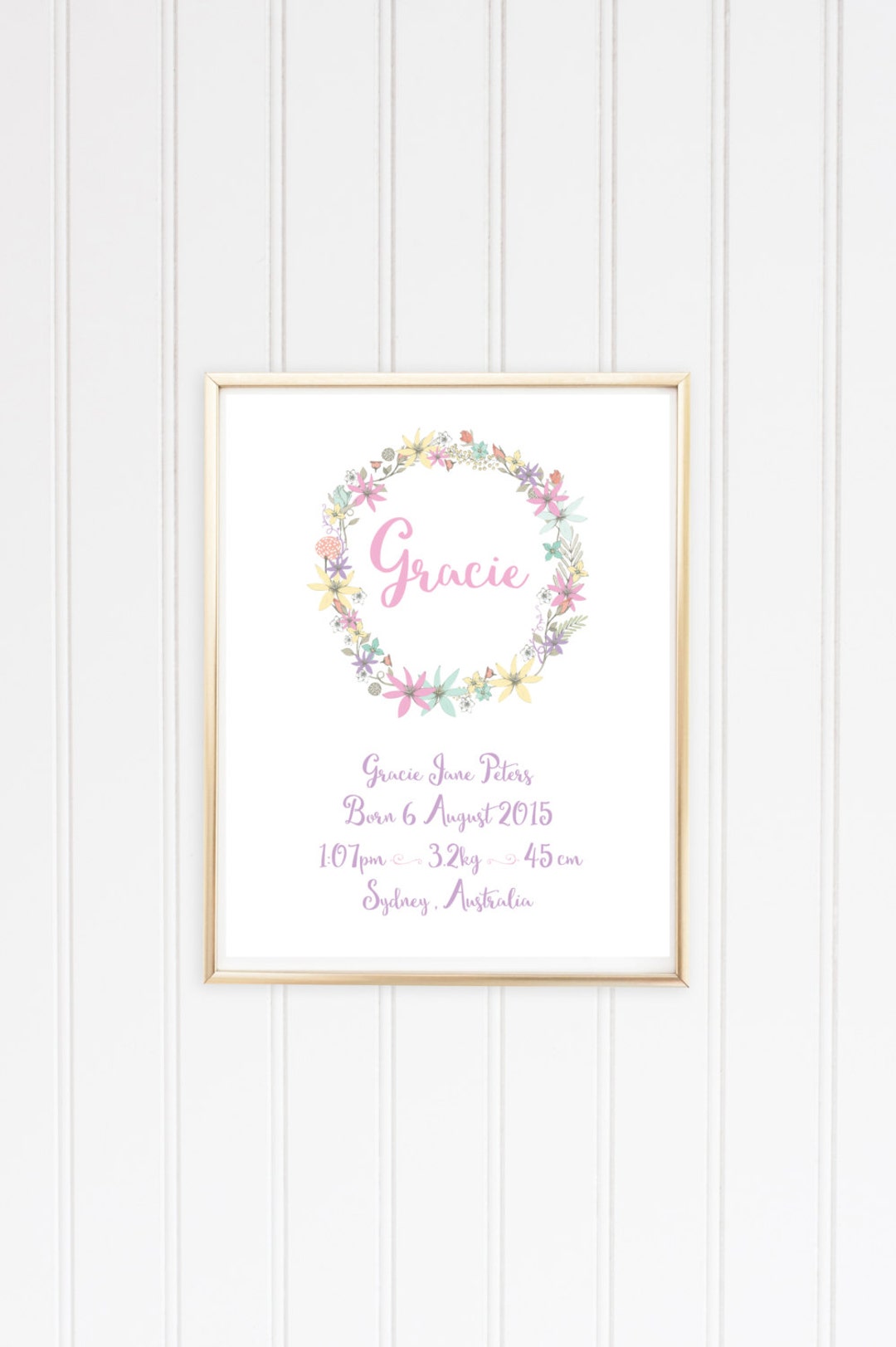 Birth Notice - Birth Details Poster - Digital/printable - Floral ...
