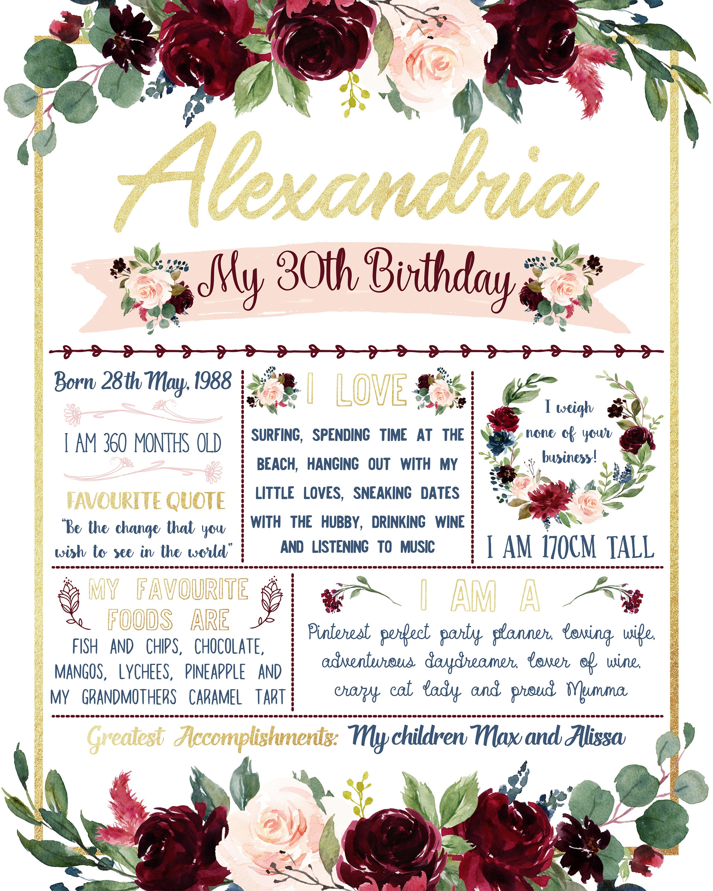 First Birthday Poster 30th Birthday Chalkboard Sign | Etsy