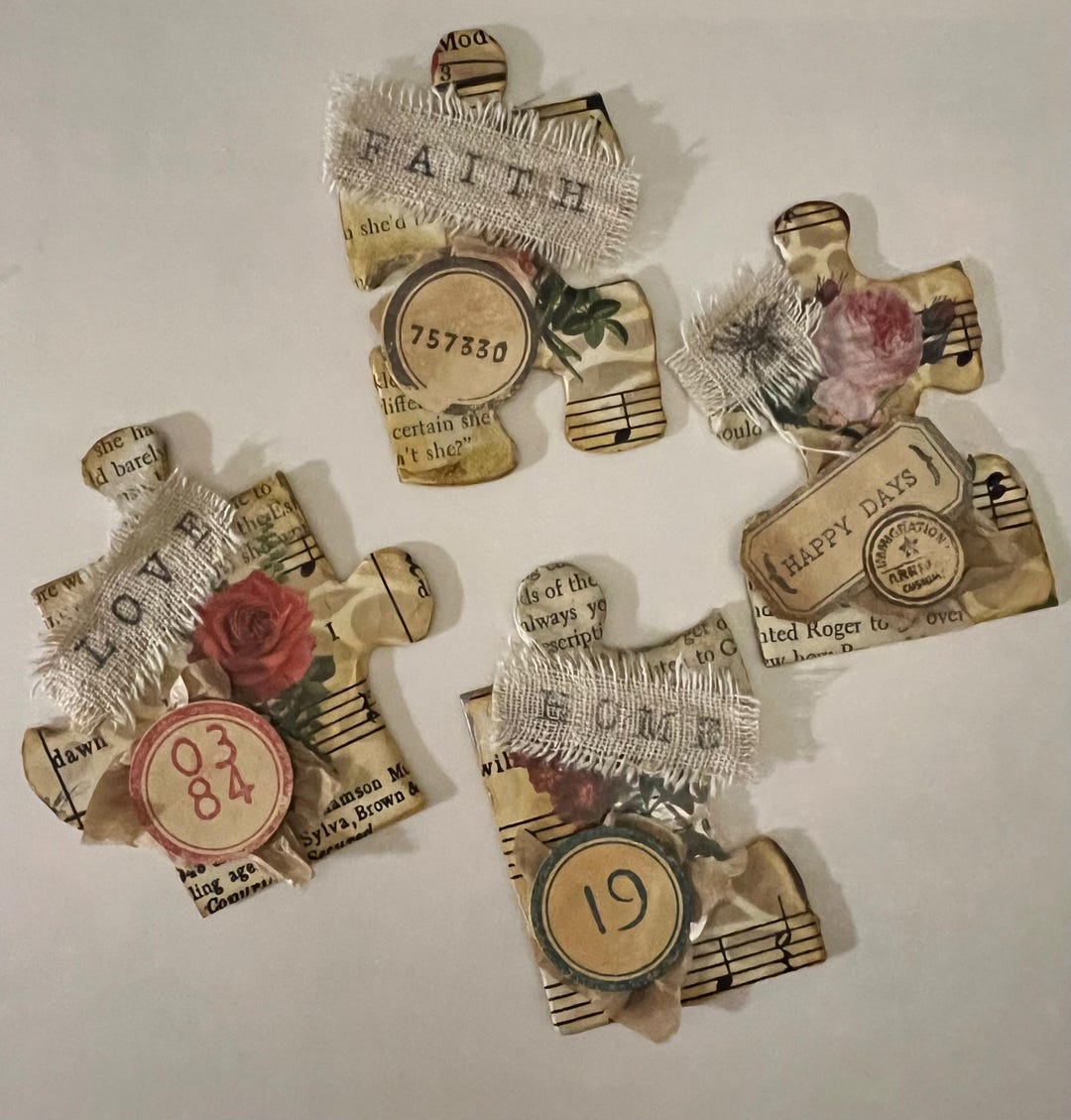 4) Altered Puzzle Pieces for Junk Journals Set of 4 - Etsy