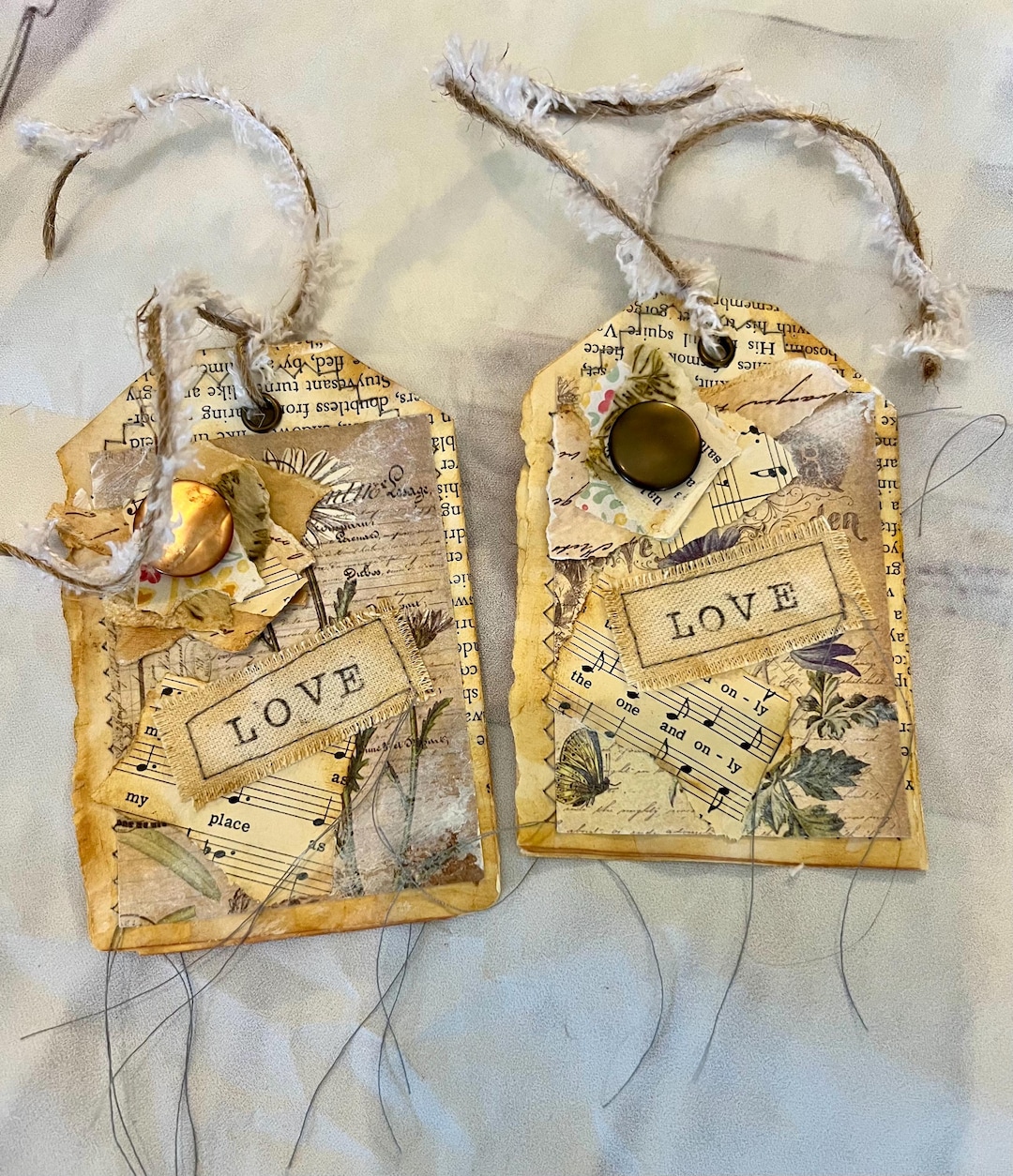 Junk Journal Book Page Sewn Tag for Junk Journals Handmade Set of 2 - Etsy