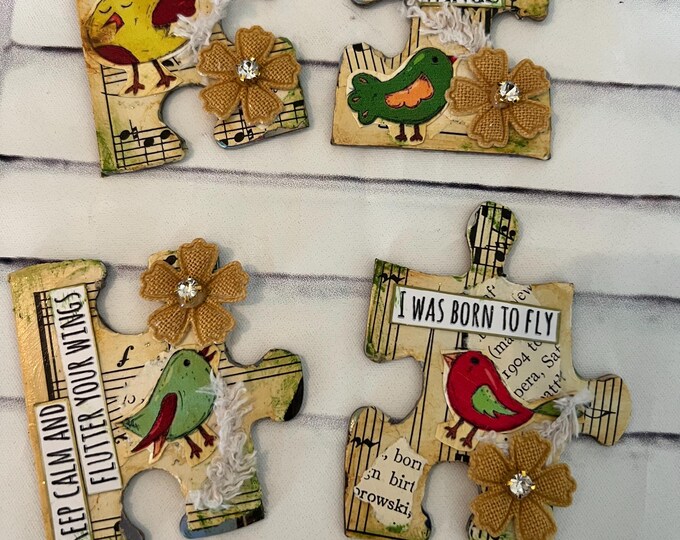 4) Altered Puzzle Pieces for Junk Journals Set of 4 - Etsy