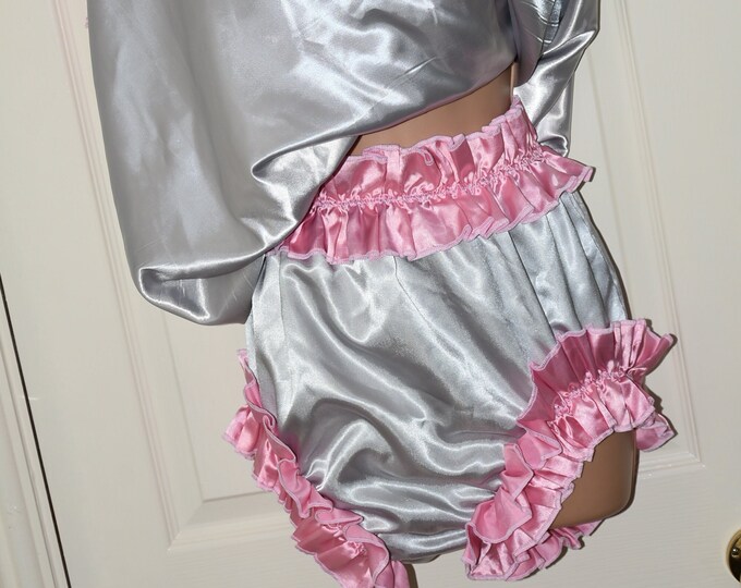 Double Satin Nightie Panties Set In Buttery Soft Satin With Satin Frills Sissy Lingerie Cg Etsy
