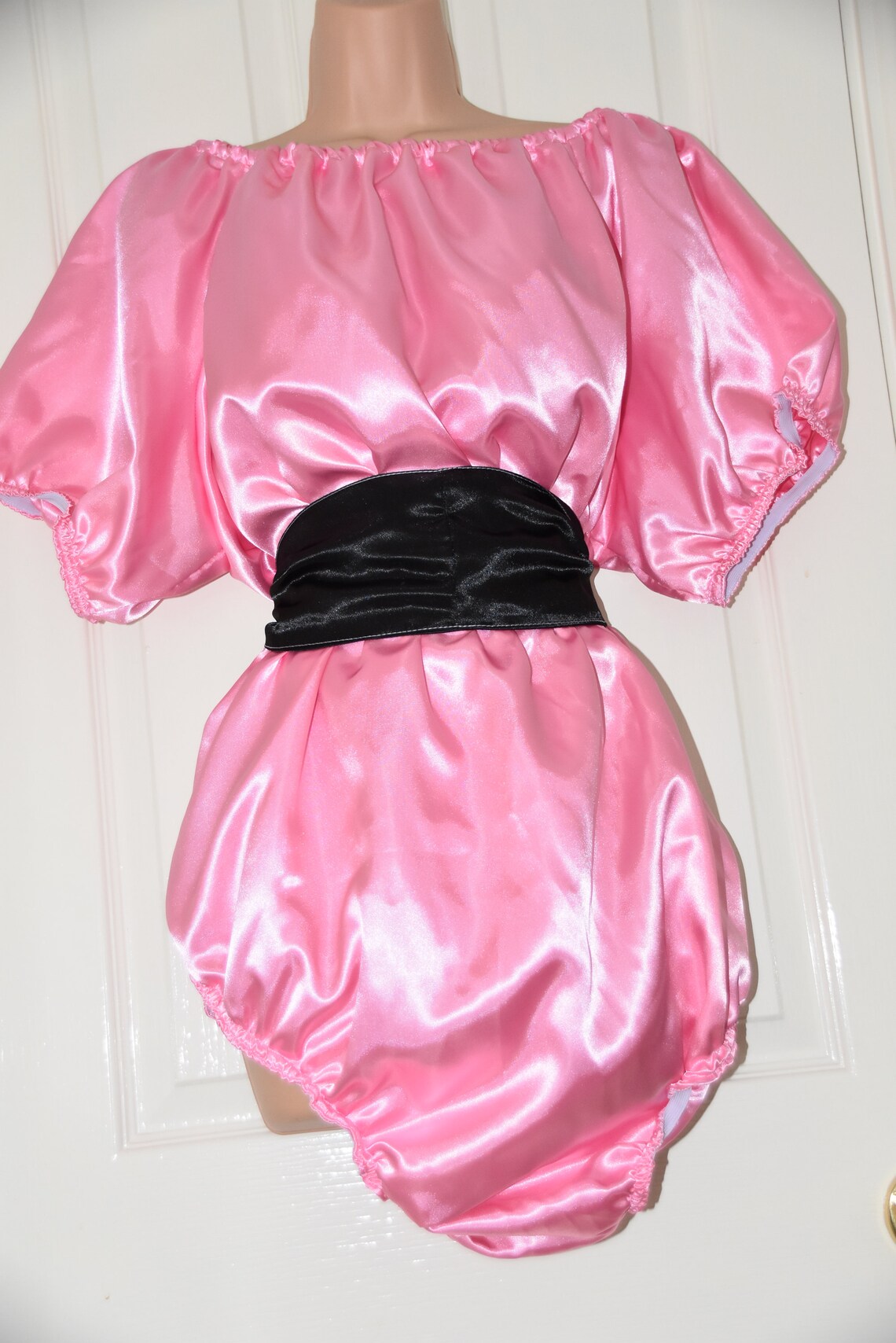 AB DOUBLE satin rompers all-in-one teddy with satin sash | Etsy