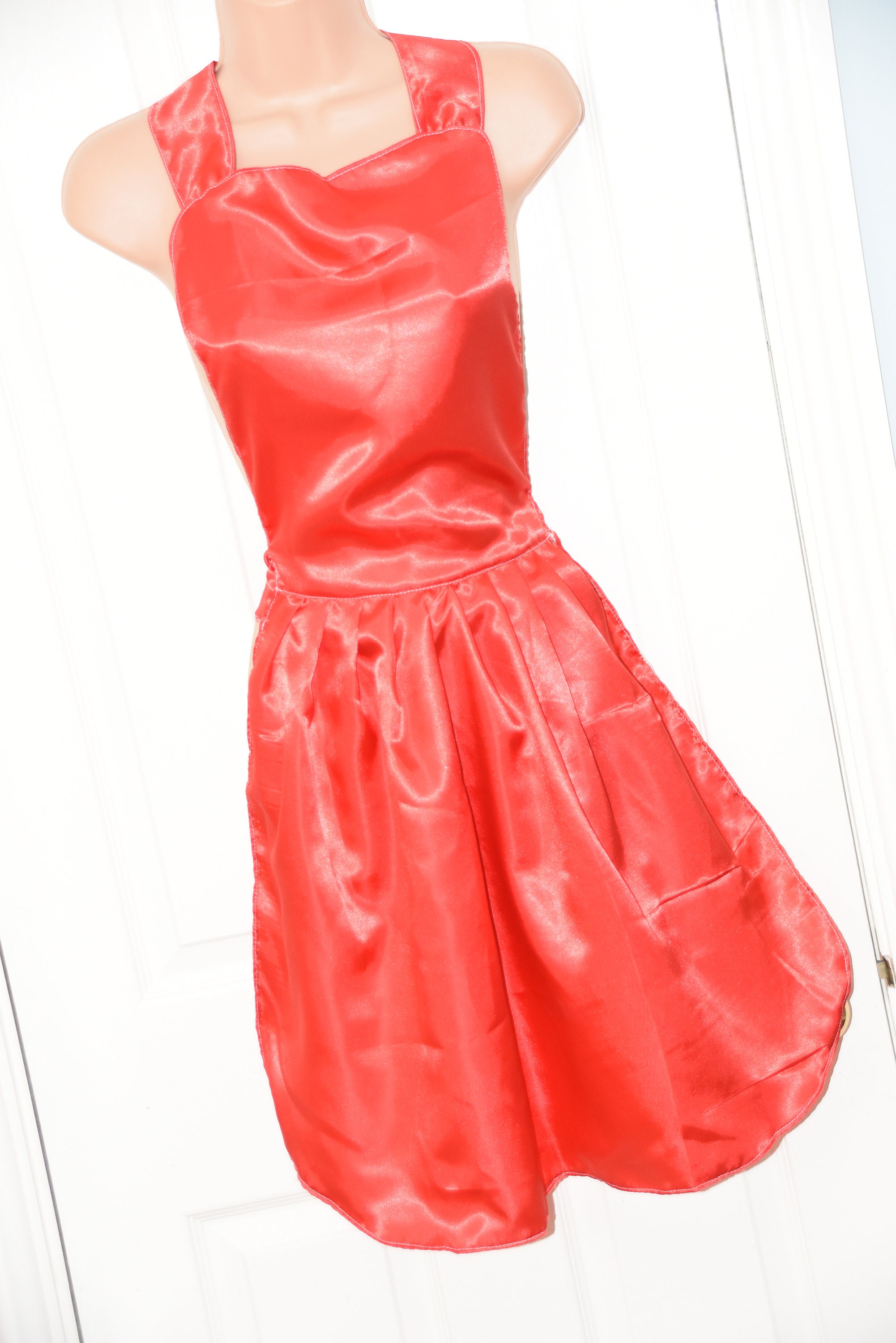 Sissy Boi Maid Längere Länge Satin Pinny In Rot Sissy Dessous Etsy