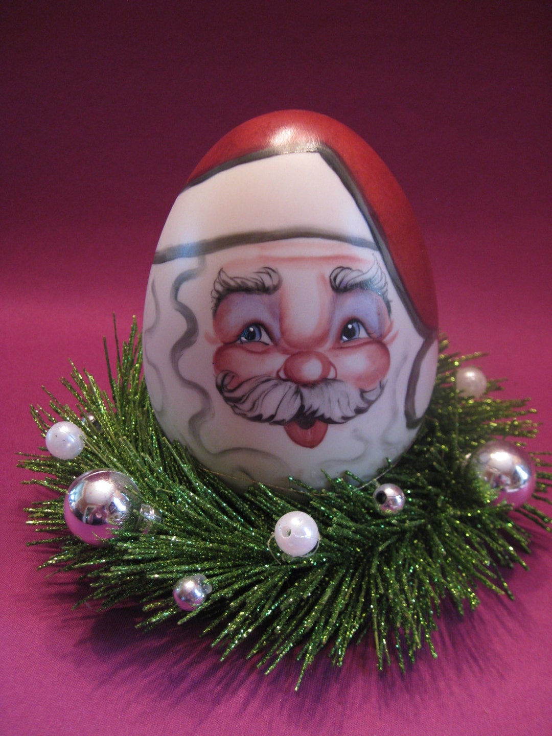 Holiday, Christmas, Hand Painted Santa Egg With Wreath, Allyson Nagel ...