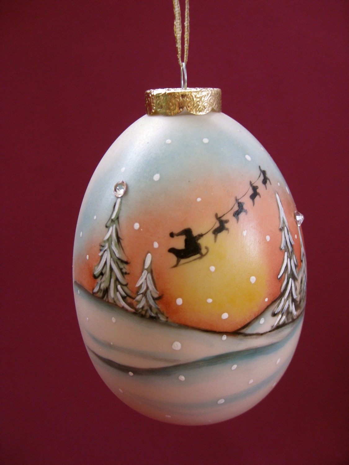 Santa's Sleigh Egg Christmas Ornament, Allyson Nagel Original Porcelain ...