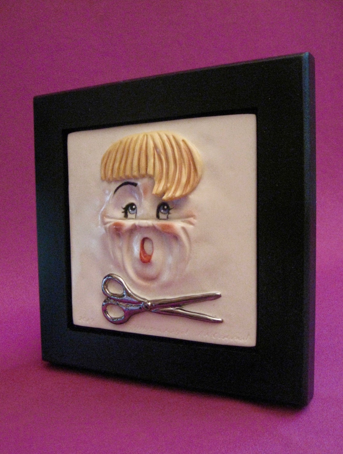 Porcelain Framed Art Tile Hair Bangs Barber Scissors Hair - Etsy