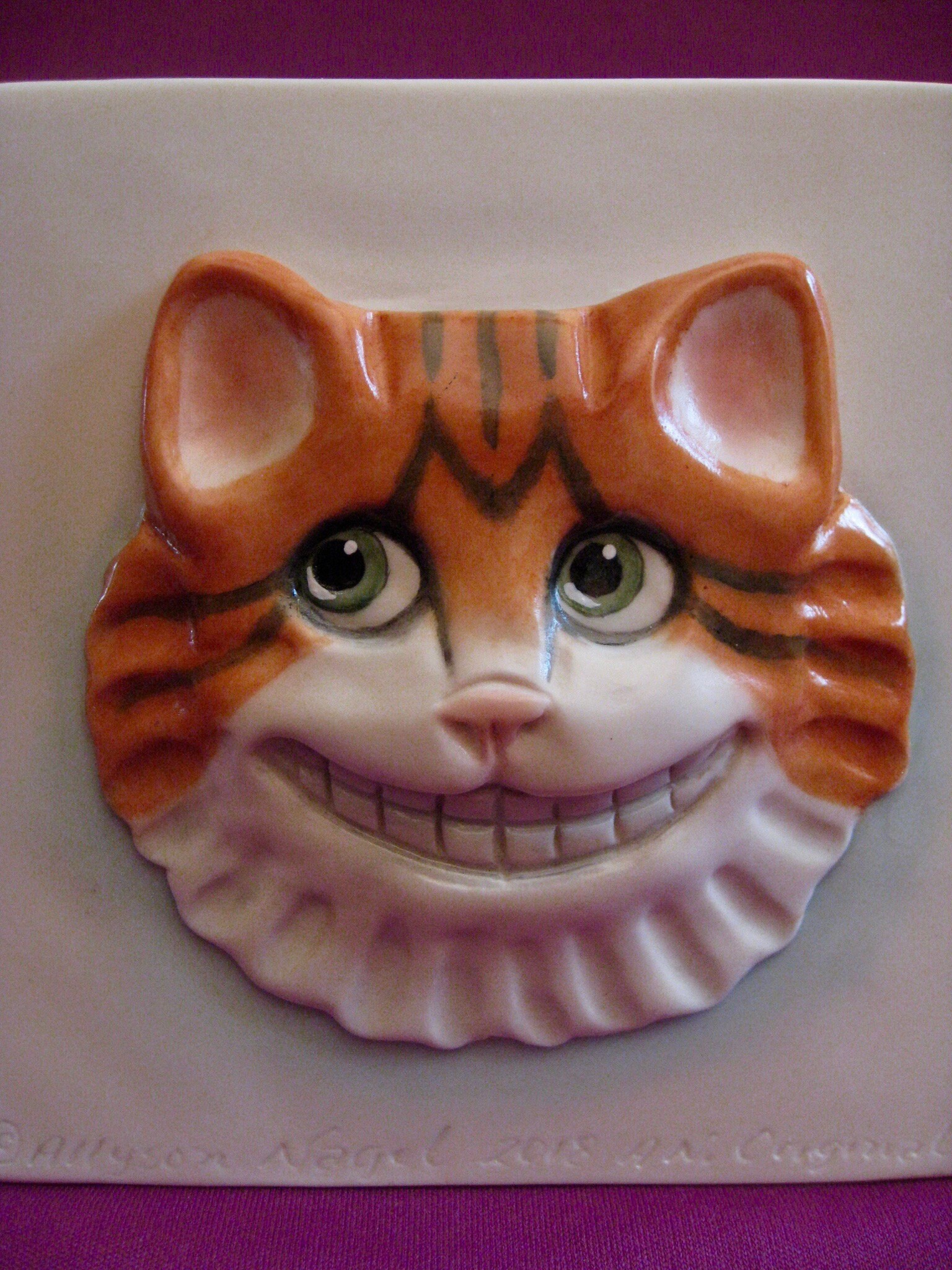 Kitty Cat Porcelain Art Tile Cheshire Cat Ceramic Tile | Etsy