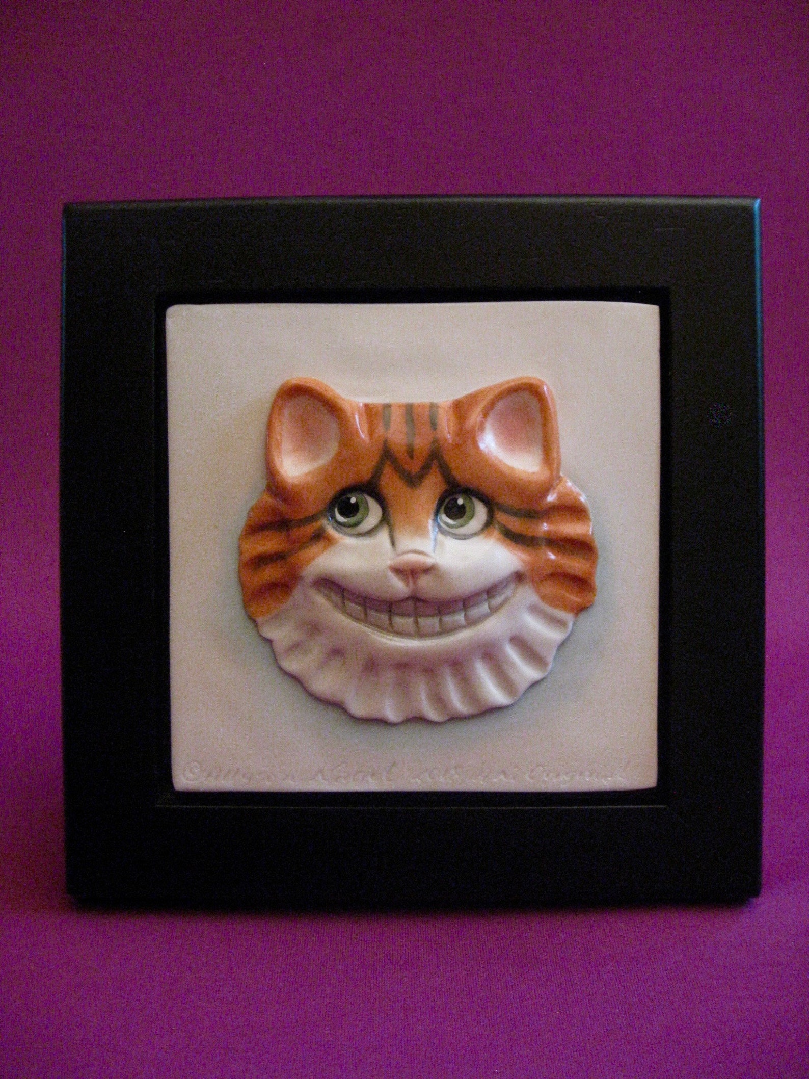 Kitty Cat Porcelain Framed Art Tile, Cheshire Cat, Ceramic Tile ...