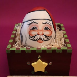Holiday, Christmas, Hand Painted Santa Claus Egg in Wooden Box, Allyson ...