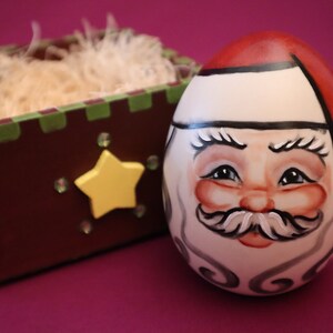 Holiday, Christmas, Hand Painted Santa Claus Egg in Wooden Box, Allyson ...