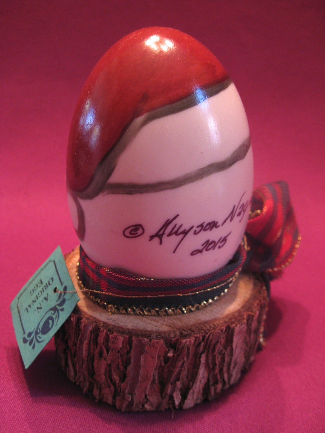 Small Hand Painted Santa Egg on Log Allyson Nagel A.N. | Etsy