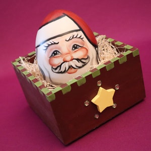 Holiday, Christmas, Hand Painted Santa Claus Egg in Wooden Box, Allyson ...