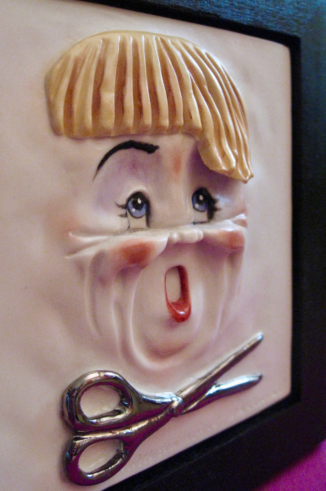 Porcelain Framed Art Tile Hair Bangs Barber Scissors Hair - Etsy