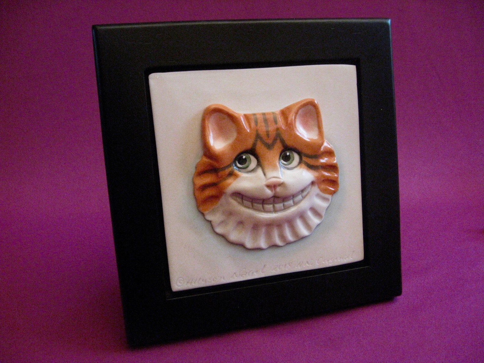 Kitty Cat Porcelain Framed Art Tile Cheshire Cat Ceramic - Etsy