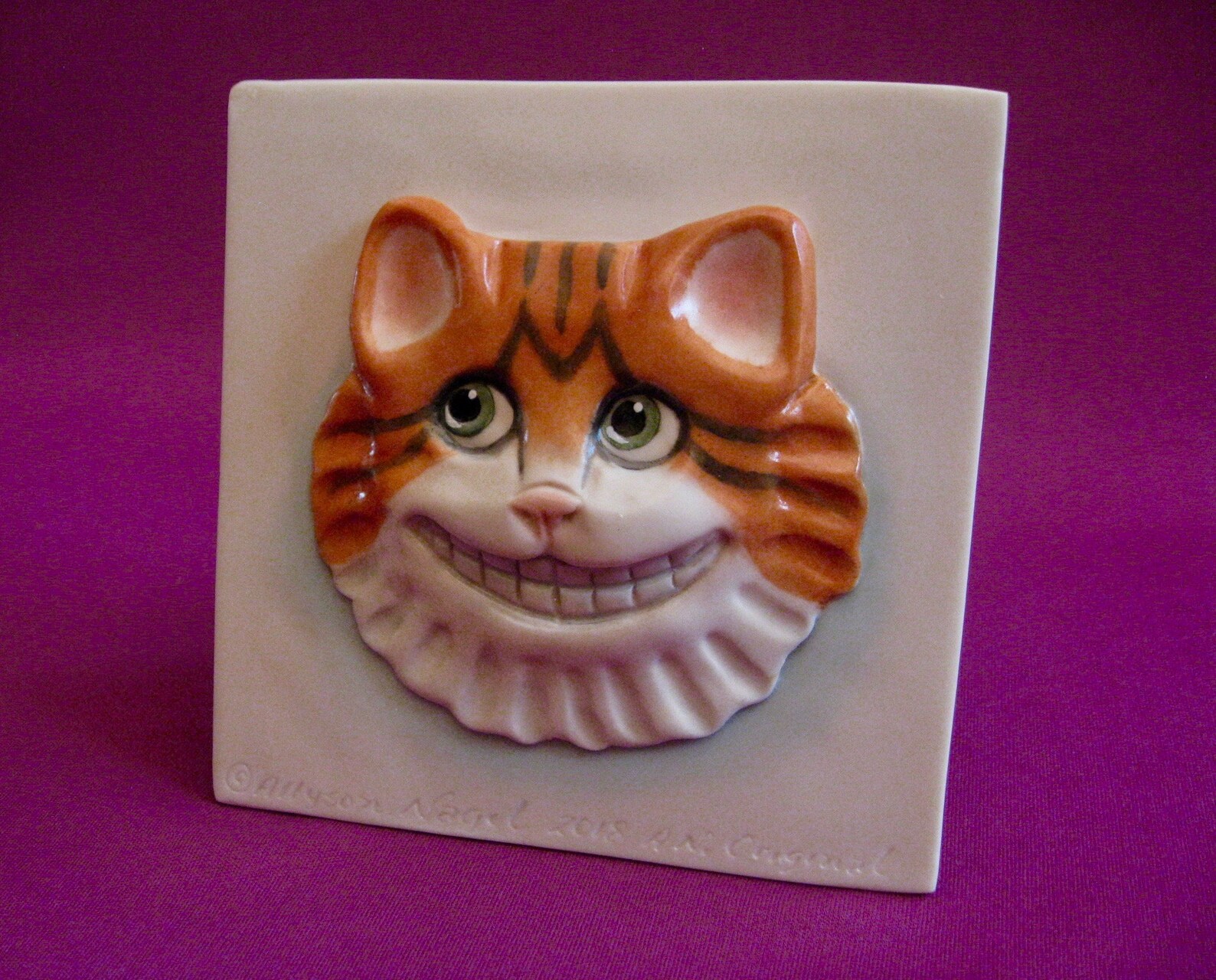 Kitty Cat Porcelain Art Tile Cheshire Cat Ceramic Tile | Etsy