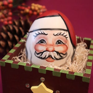 Holiday, Christmas, Hand Painted Santa Claus Egg in Wooden Box, Allyson ...