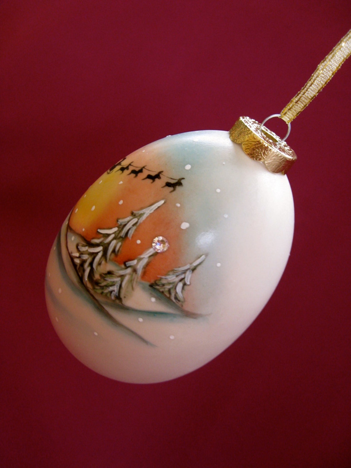 Santa's Sleigh Egg Christmas Ornament, Allyson Nagel Original Porcelain ...