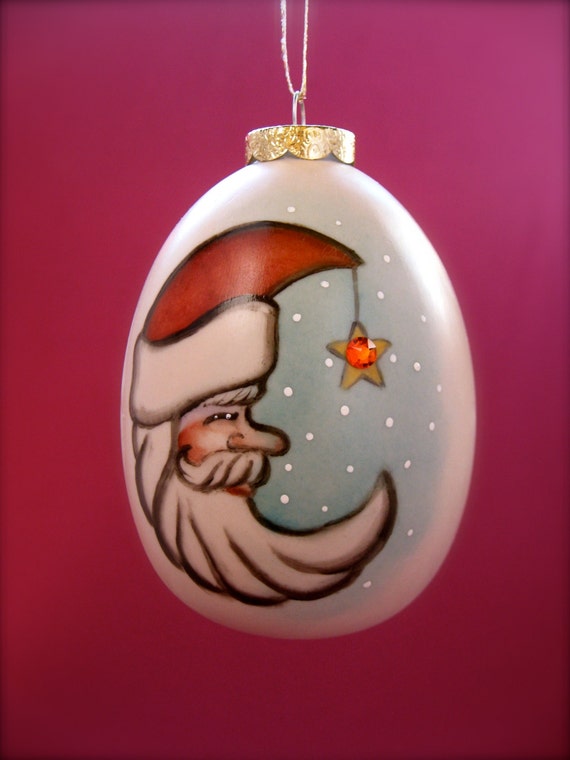Santa Moon Christmas Egg Ornament Allyson Nagel Original | Etsy