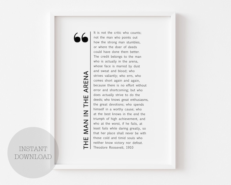 8 x 10 The man in the arena Theodore Roosevelt poem Printable | Etsy
