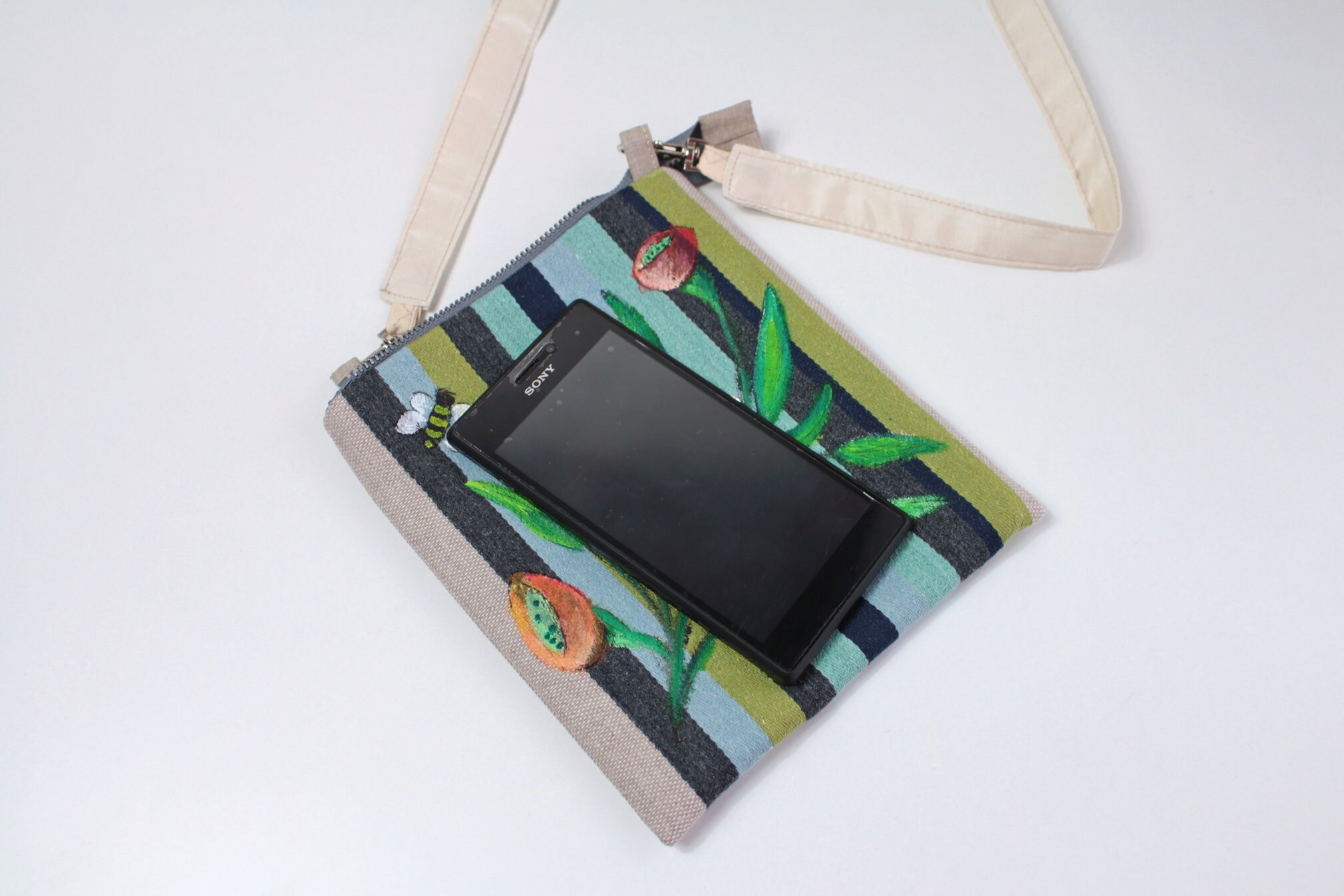 Crossbody Purse Small Flat Bag Flowers Lover Fabric - Etsy