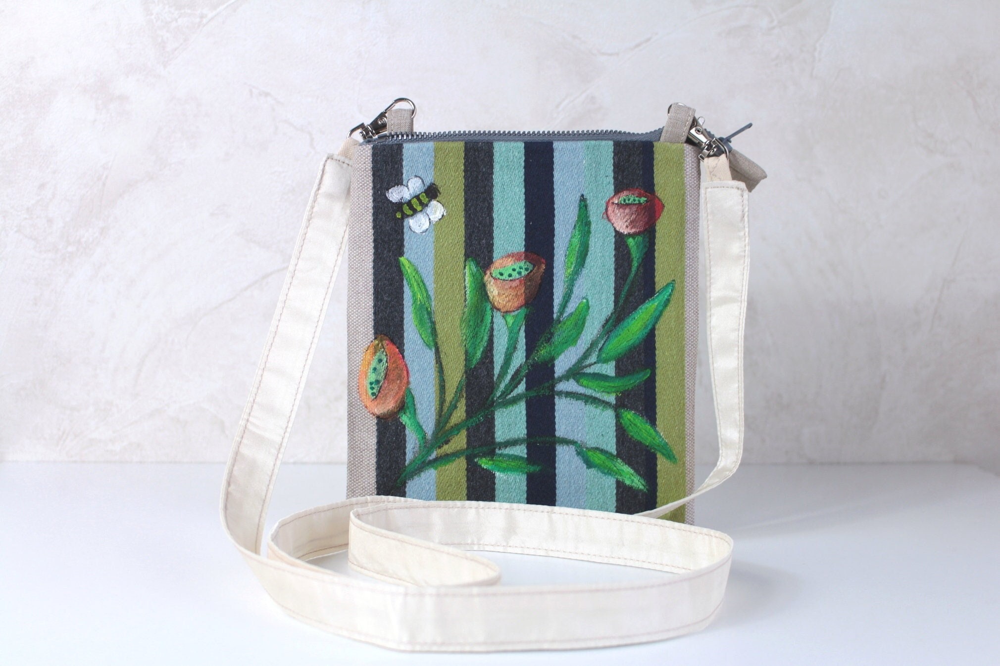 Crossbody Purse Small Flat Bag Flowers Lover Fabric - Etsy