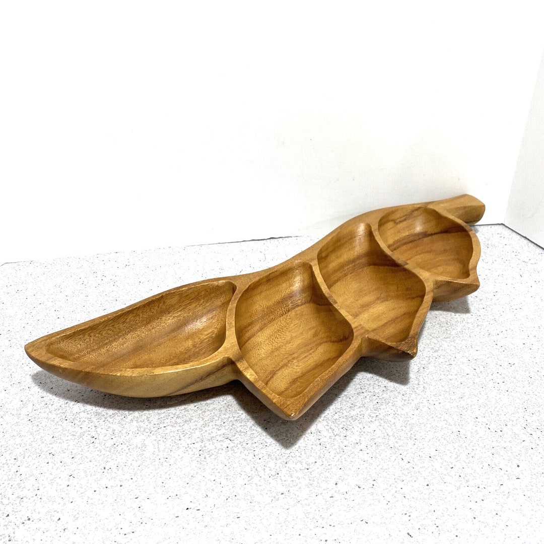 Leilani Genuine Monkey Pod Wood Hand Crafted Snack Tray 4 Section ...