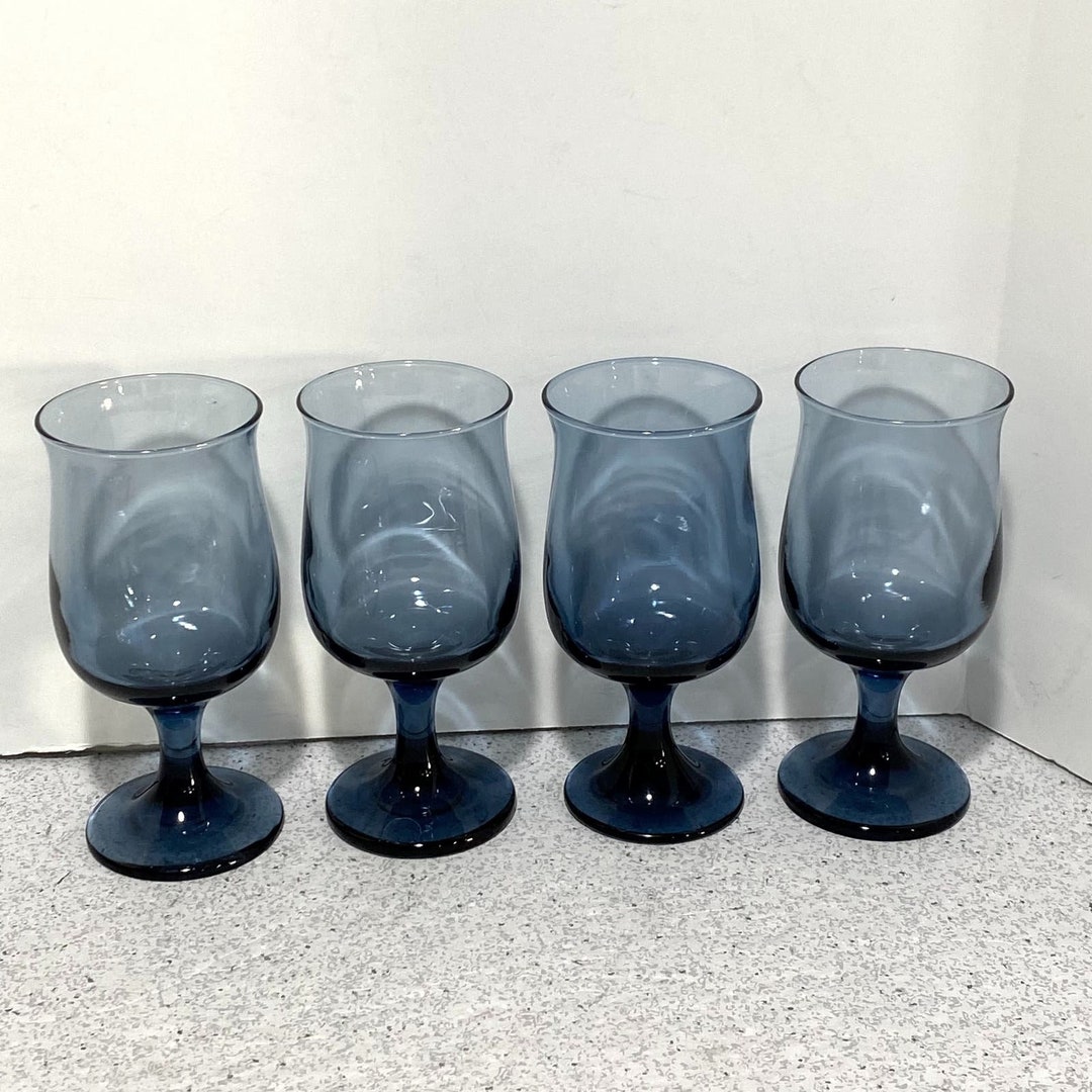 Vintage Libbey Glass Company Tulip Dusky Blue Wine Glasses, Set of 6 ...