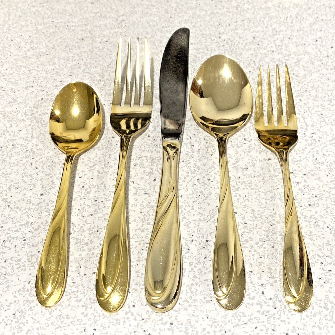 Vintage 1990's Farberware Flatware Set, Farberware Nicole Gold Electroplated Set, Flatware ...