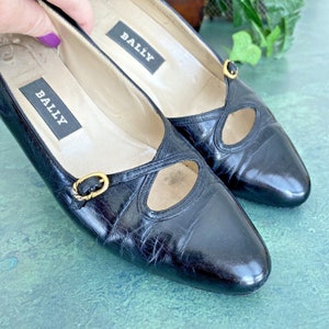 Vintage Bally Magnolia Shoes, Black Italian Leather Low Heel Pumps, US ...
