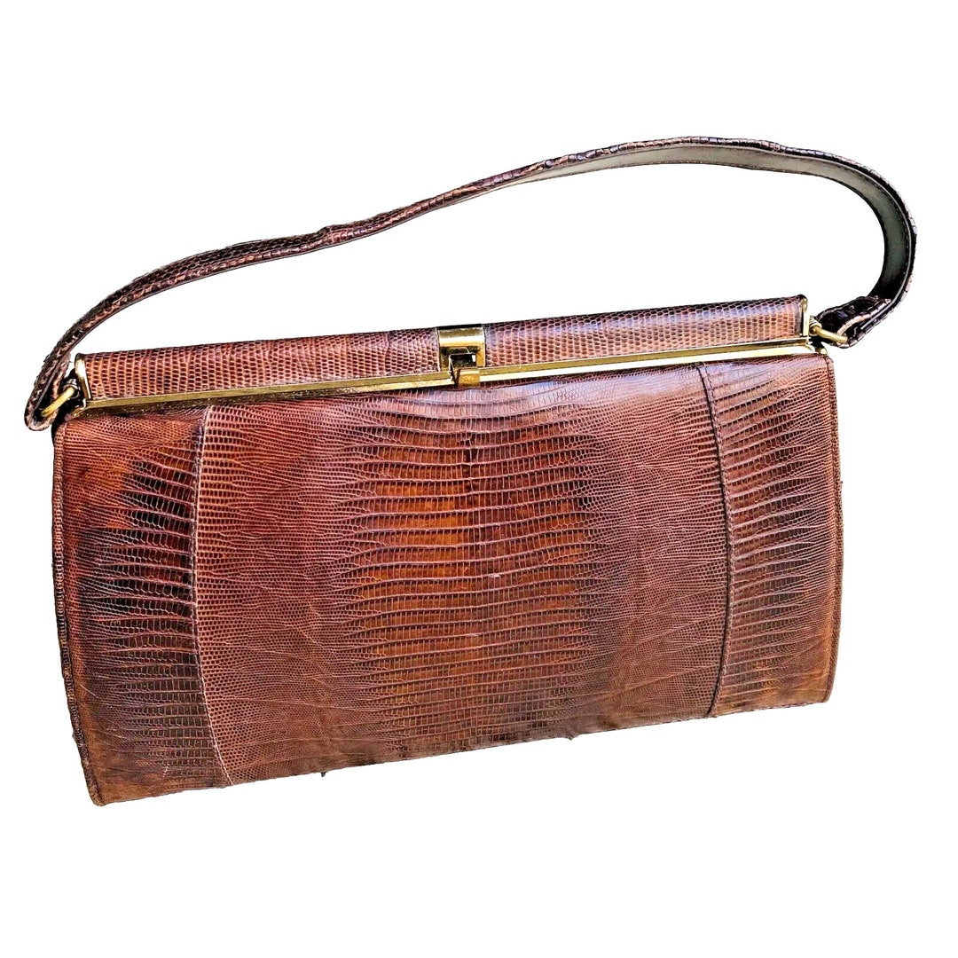 Vintage Lizard Snake Alligator Skin Purse, Mid Century 1940's Caramel ...