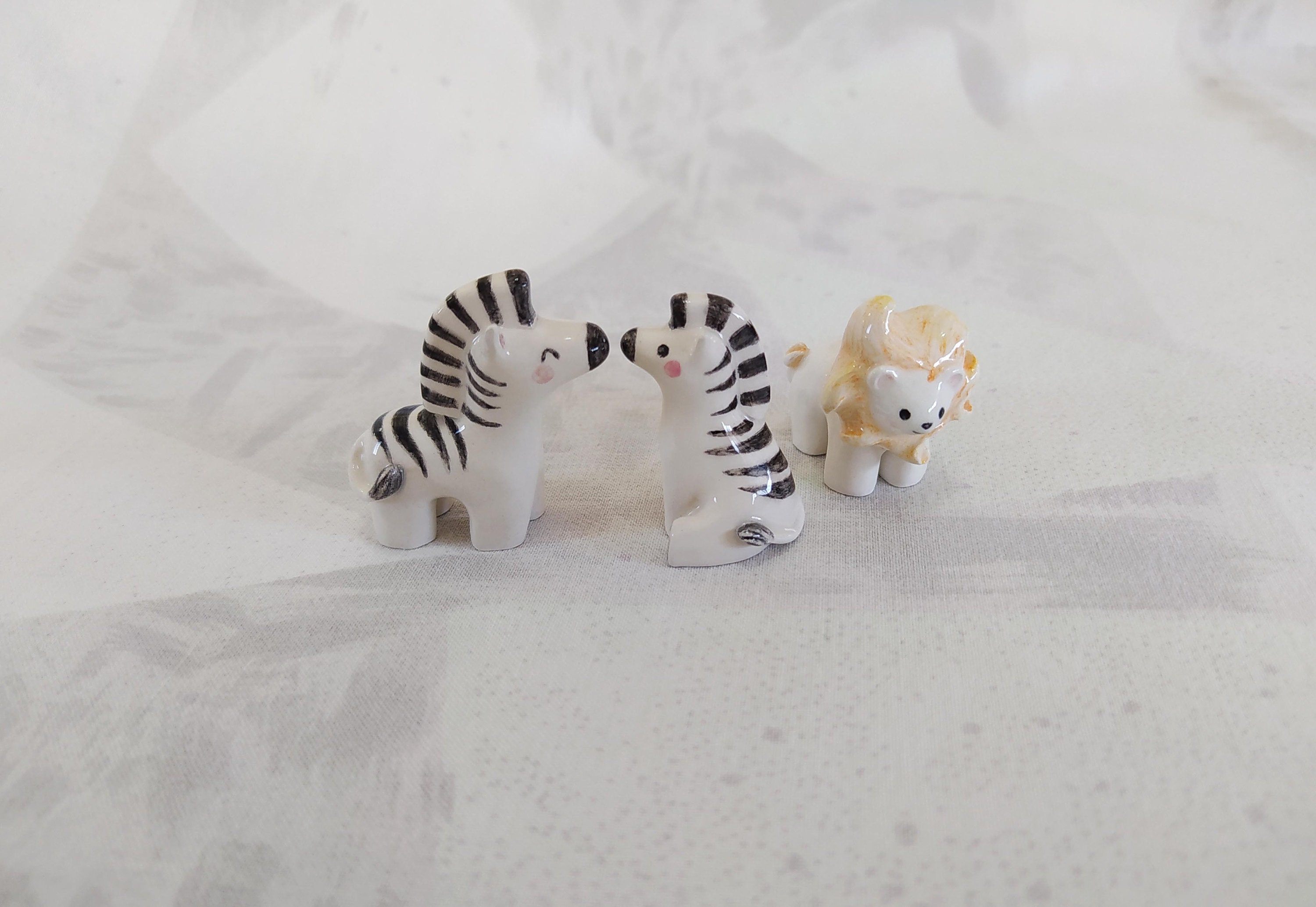 Ceramic Mini Wild Animals Sculpture Zebra and White Lion - Etsy