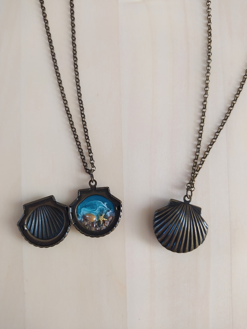 Sea in My Heart Locket - Antique Bronze Seashell Necklace - Miniature ...