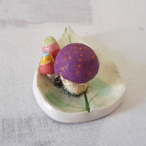 Ceramic Purple and Lollipop Mushrooms on Leaf Dish Mushroom Jewelry ...