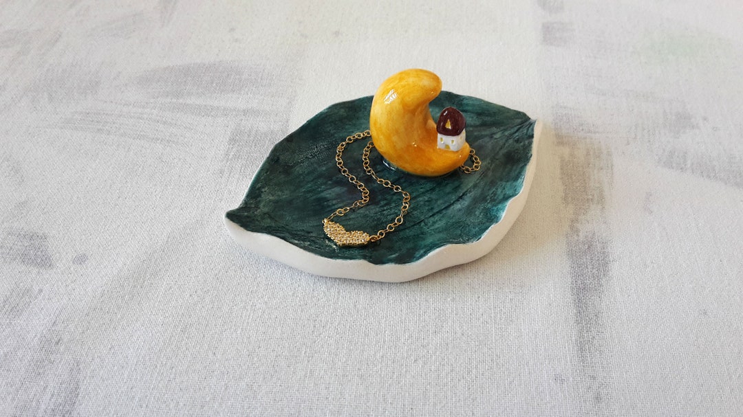 Ceramic Mini House on the Moon Moon House Jewelry Tray Leaf Tray ...