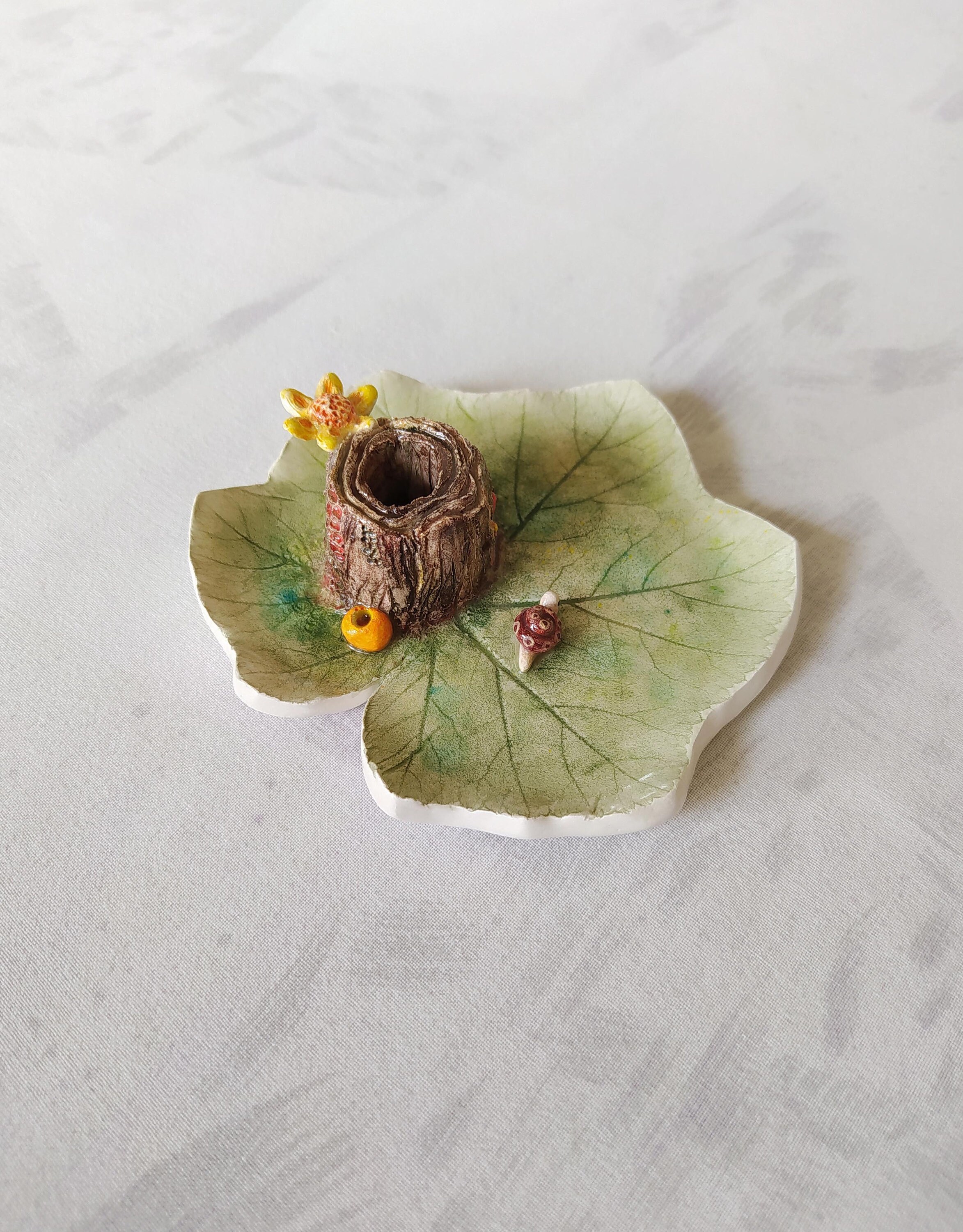 Ceramic Tree Trunk Vase Mushroom and Snail on Leaf Dish Tree - Etsy
