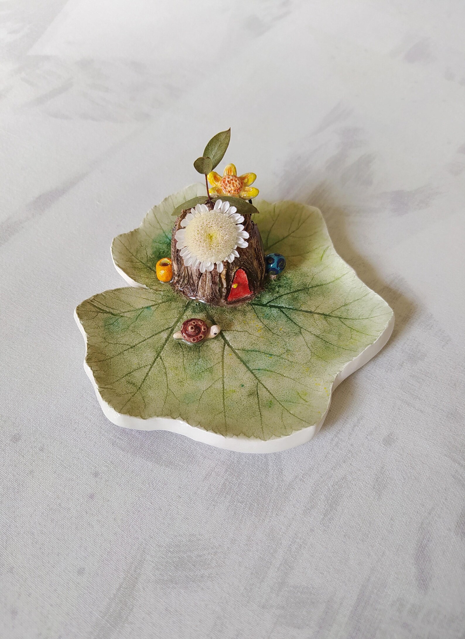 Ceramic Tree Trunk Vase Mushroom and Snail on Leaf Dish Tree | Etsy