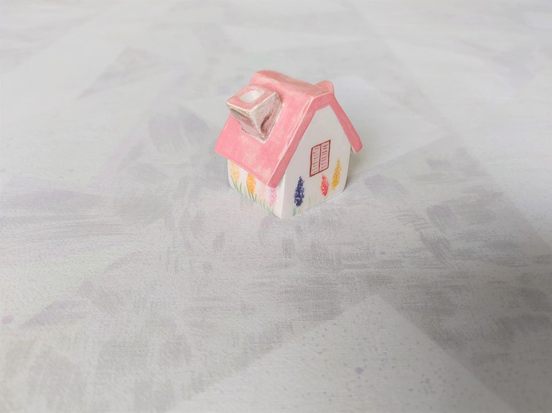 Ceramic Mini Dark Pink Roof House Miniature Spring House - Etsy