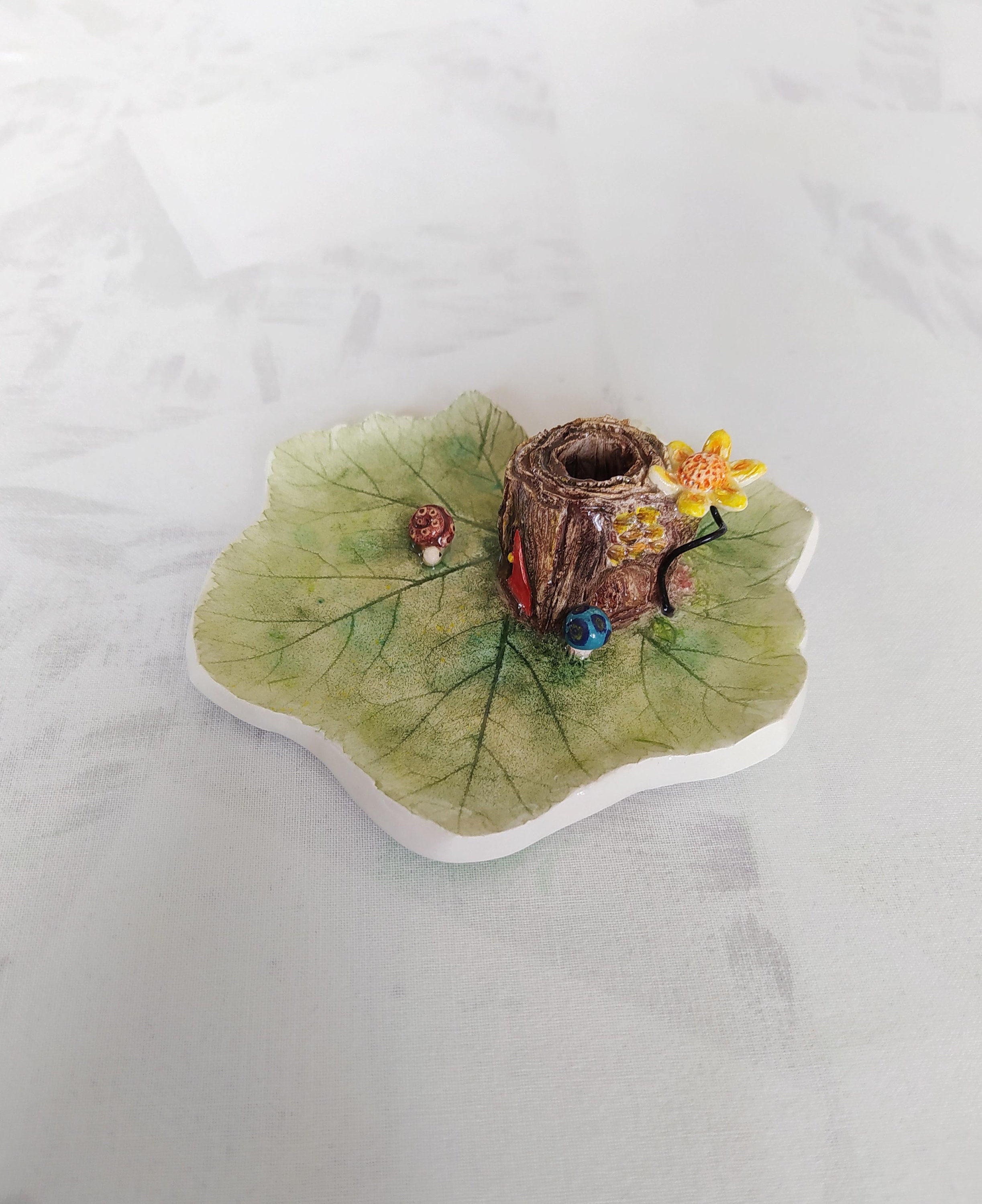 Ceramic Tree Trunk Vase Mushroom and Snail on Leaf Dish Tree | Etsy