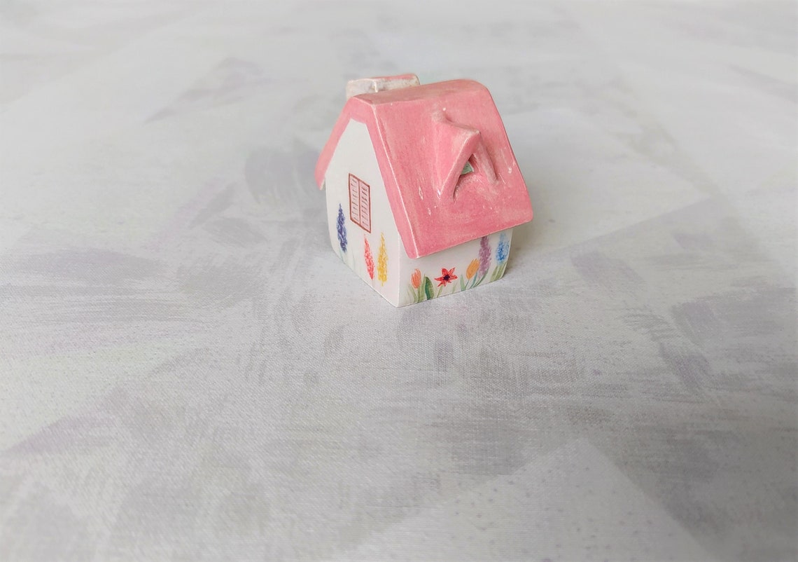 Ceramic Mini Dark Pink Roof House Miniature Spring House - Etsy