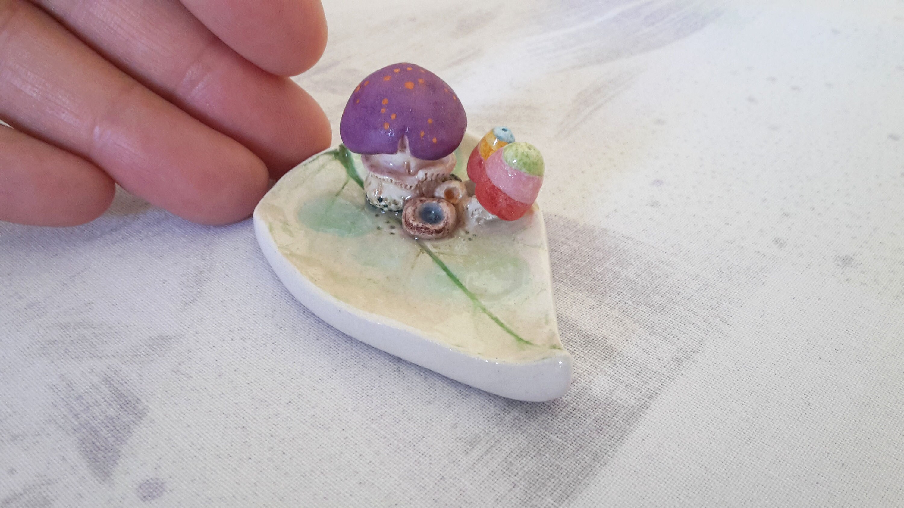 Ceramic Purple and Lollipop Mushrooms on Leaf Dish Mushroom | Etsy