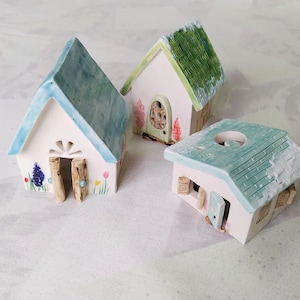 Ceramic House With Green Roof| Spring House With Snow| House Lantern ...