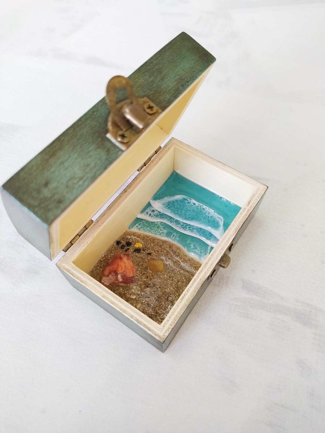 Sky Blue Sea Scenery in Resin| Coastal Scenery in A Wooden Box| Sea in ...