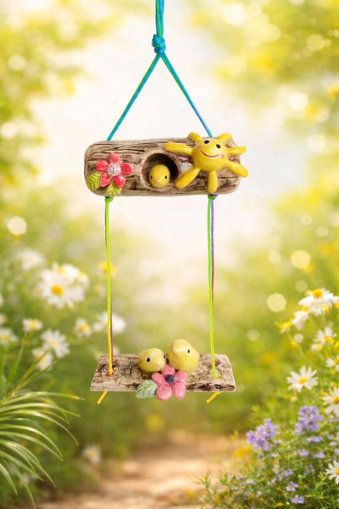 Ceramic Bird, Flowers and Sun Swing - Miniature Springtime Art ...