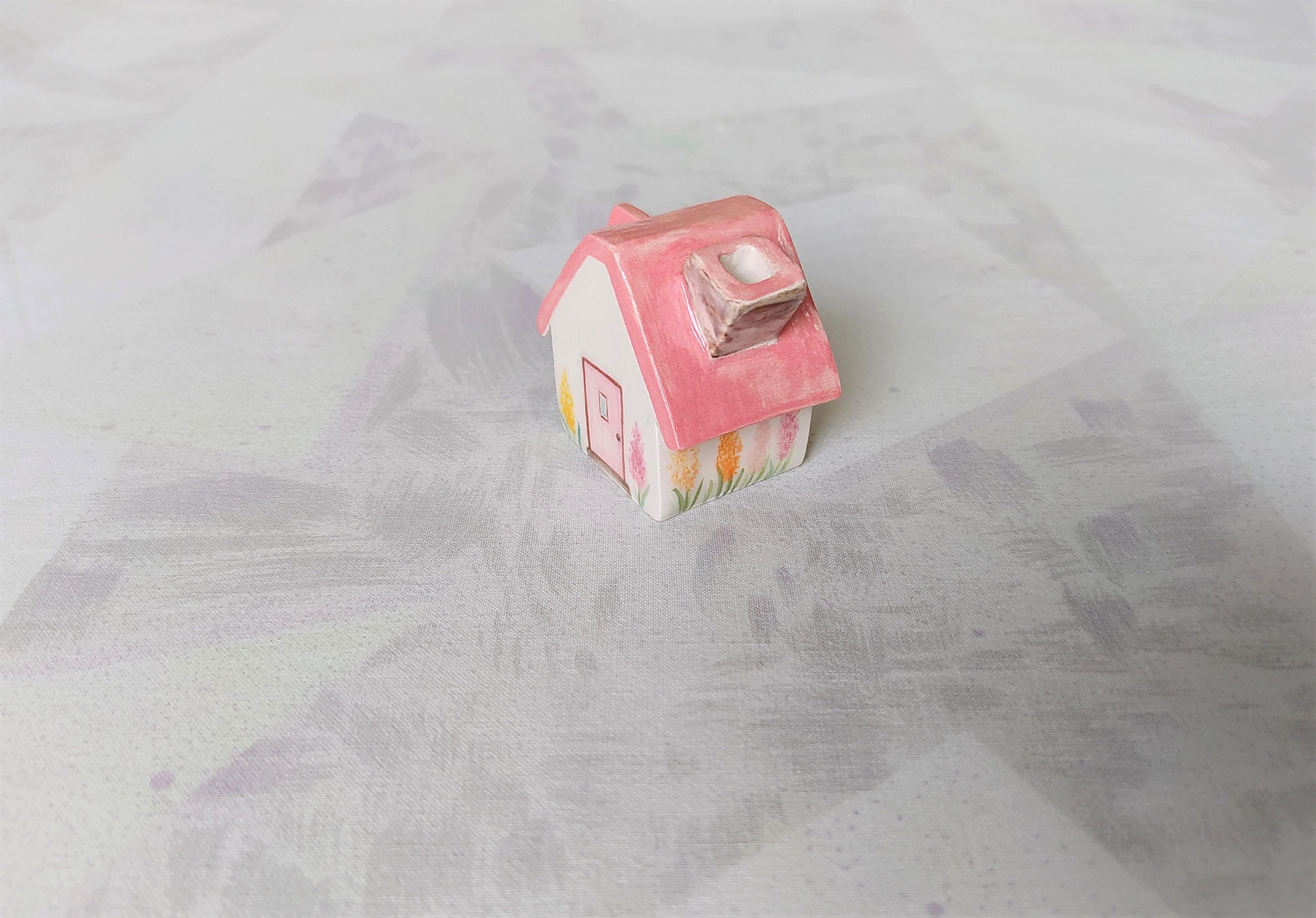Ceramic Mini Dark Pink Roof House Miniature Spring House - Etsy