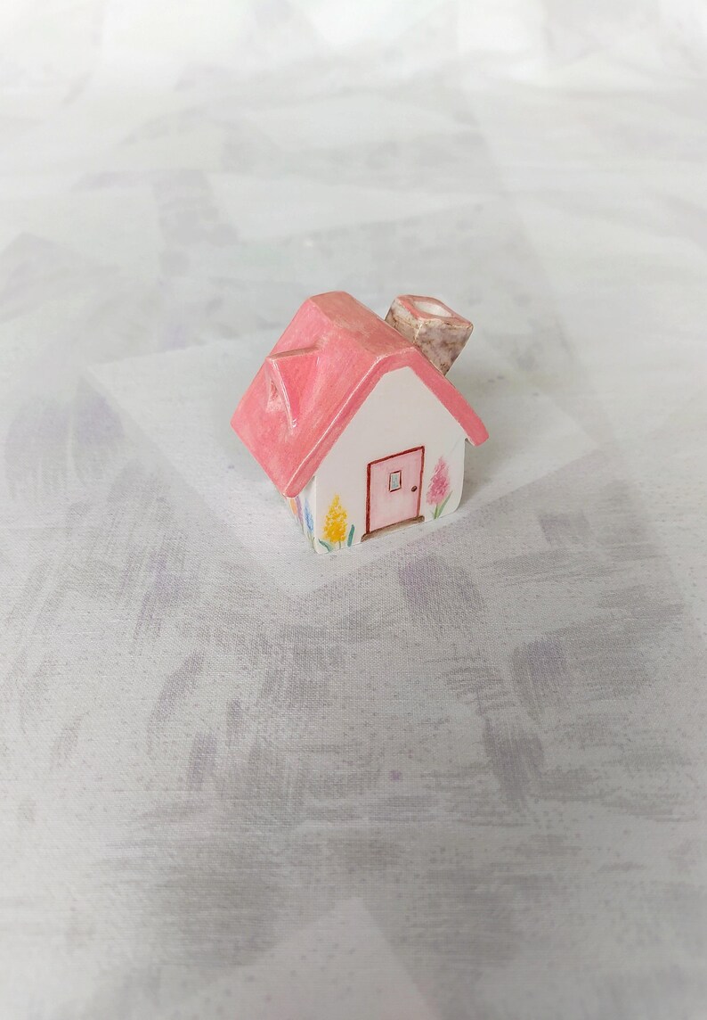 Ceramic Mini Dark Pink Roof House Miniature Spring House - Etsy