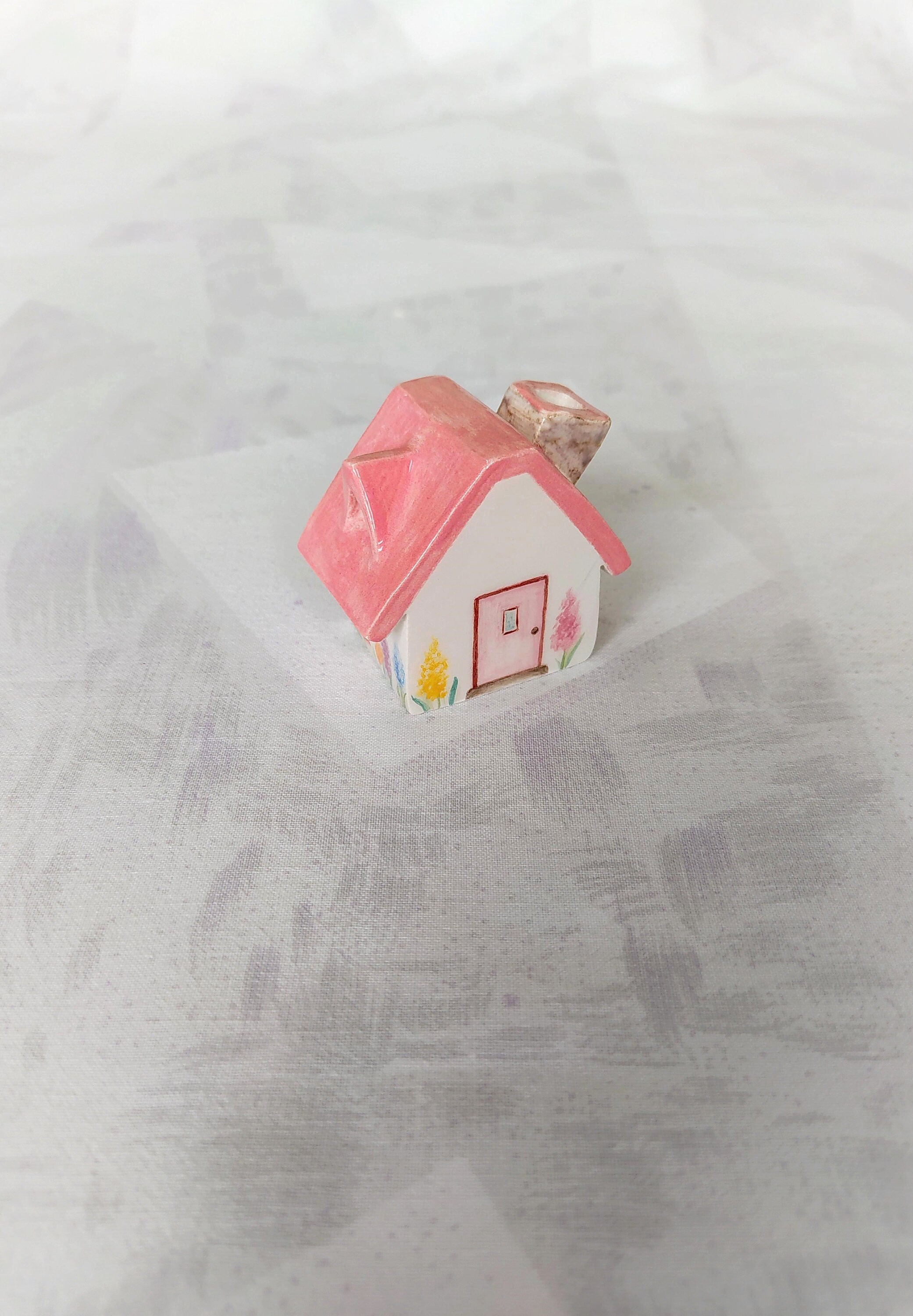 Ceramic Mini Dark Pink Roof House Miniature Spring House - Etsy
