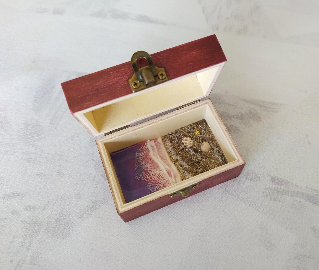 Purple Pink Sea Scenery in Resin| Coastal Scenery in A Wooden Box| Sea ...
